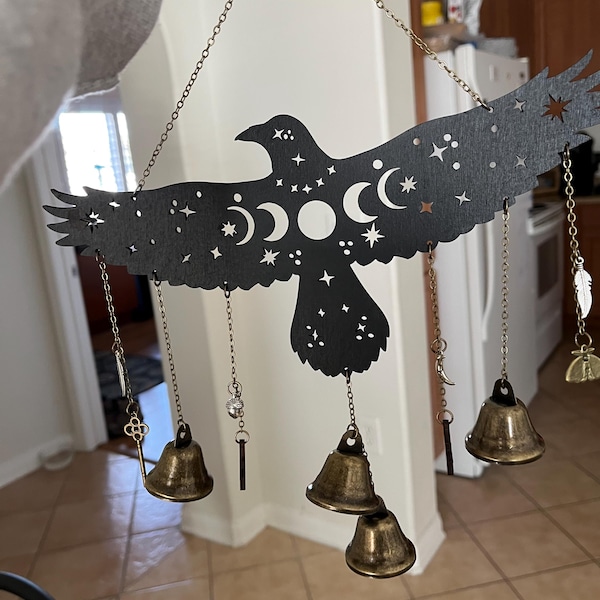 Raven Witch Bells| Wood Wall Decor Hanging |wood Wall Art | Witchy ...