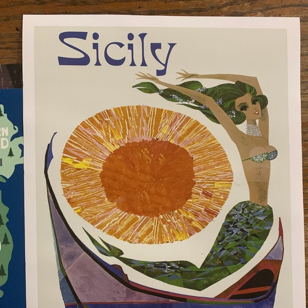 Sicily Mermaid Italy Italia Travel Tourism Vintage Poster Repro on ...