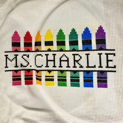 Custom Teacher Cross Stitch Pattern Crayon Cross Stitch - Etsy