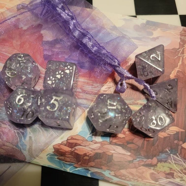 Moonbeam 7 Piece Dnd Dice Set Lavender Silver Crescent Polyhedral Dice ...