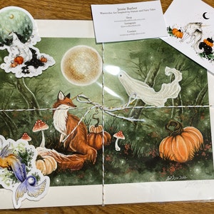 Fox Art Watercolor Print - Ghosty Meets a Foxicorn - Fantasy Art ...