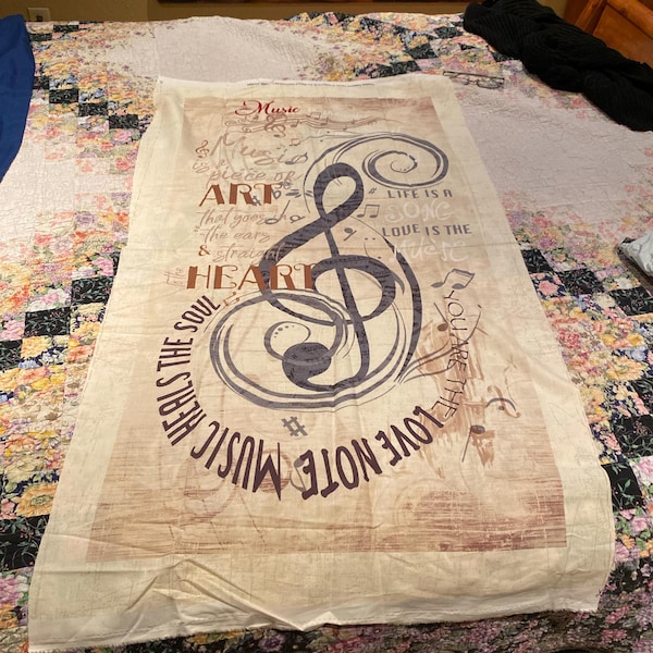 24" X 44" Panel Music Notes Sonata Surrounded by Music Beige Cotton ...