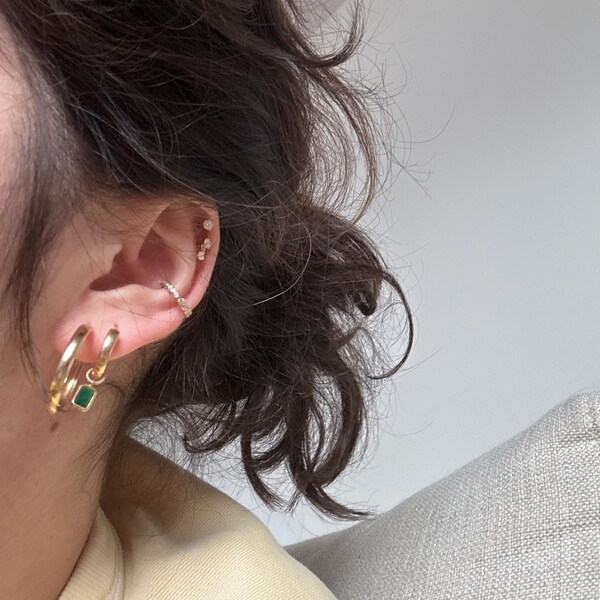 14K Solid Gold Sun Flower Dangling Cartilage Earring/threadless Push ...