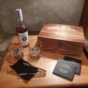 Custom Whiskey Box Set, Glasses, Slate Coasters, Stones - Etsy