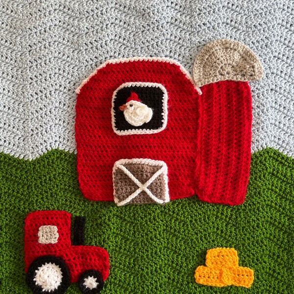 CROCHET PATTERN - Red Barn Farm Crochet Blanket Throw - PATTERN - Etsy