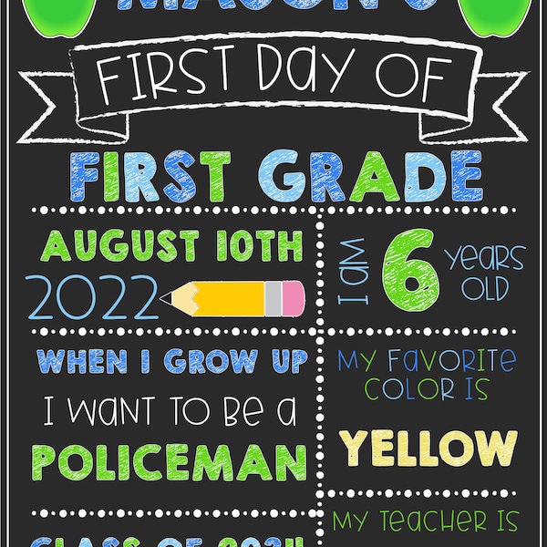 Editable Blue First Day of School Chalkboard Sign, Reusable First Day ...