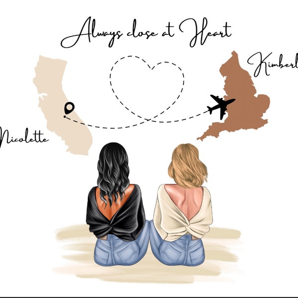 Always Close at Heart, Custom Best Friend Print, Long Distance ...
