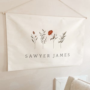 Girl Name Sign With Wildflowers Dowel Rod Canvas Nursery Wall Art ...