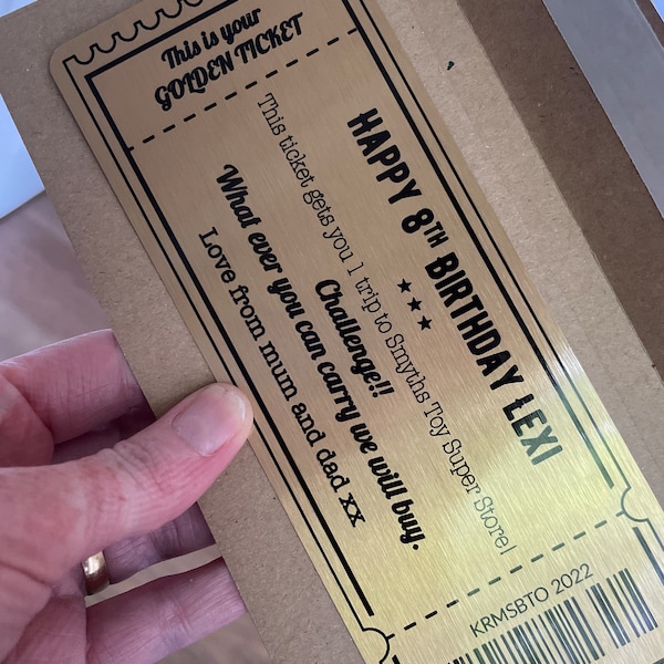 Personalised Golden Ticket / Gold Metal Card / Valentine's Day Mother's ...