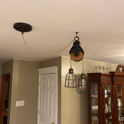 Rustic Farmhouse Pulley Lighting, Pendant Light With Antique Pulley for ...