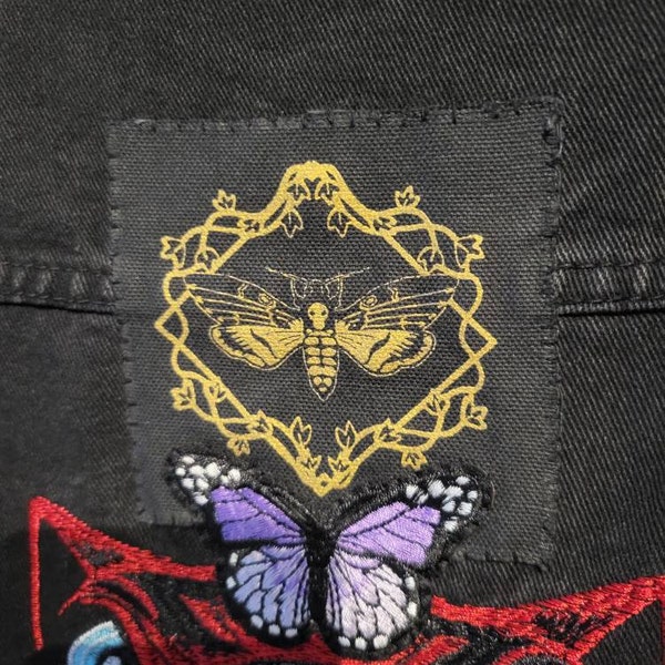 Deaths Head Hawkmoth- Gold Screen Print Fabric Patch 10x10cm- Goth ...