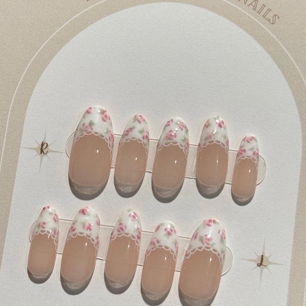 LYNETTE | Ditsy Coquette Floral Press on Nails | Hand Painted Flower ...