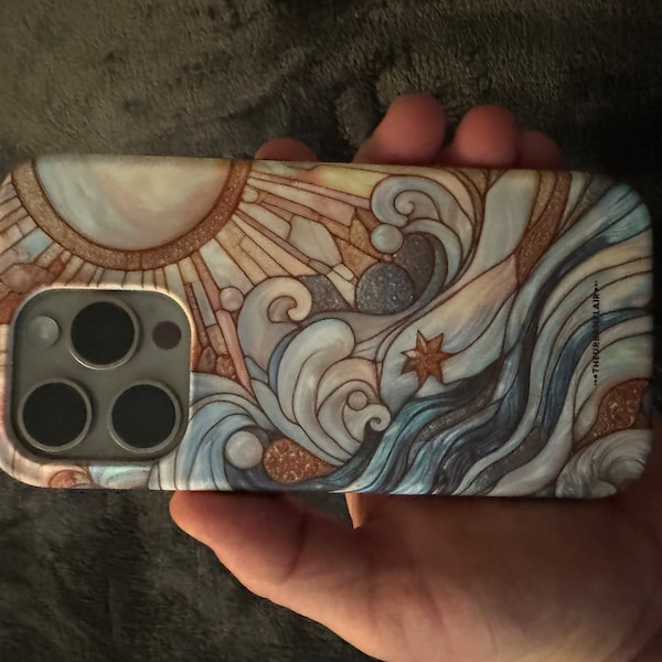 Waves & Sun Rays Stained Glass Illusion Print Magsafe Phone Case for ...