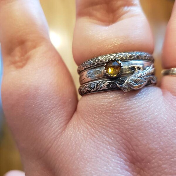Raven Ring * Solid Sterling Silver * Genuine Citrine * Vines, Birch ...