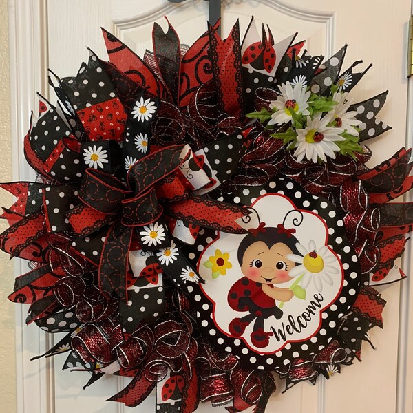 Spring Lady Bug Welcome Wreath Metal Sign #732, Wreath Attachment ...