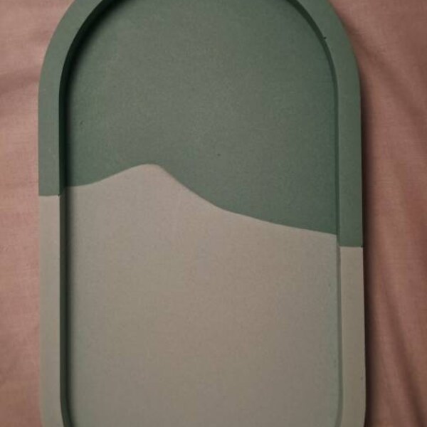 Sage Green Jesmonite Tray Two Tone Trinket Tray Decorative Candle Dish ...