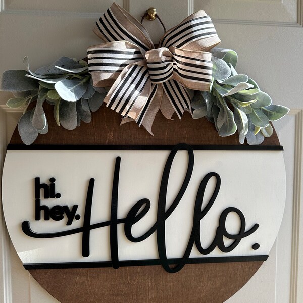 Hi Hey Hello Front Door Hanger Wreath, Wooden Housewarming Gift for New ...