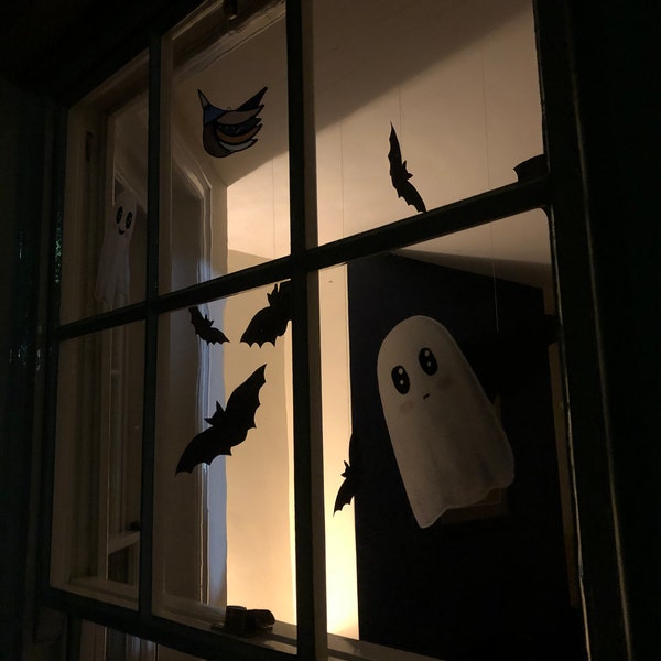 Cute White Ghosts Window Sticker Pack, Ghost Window Stickers, Halloween ...