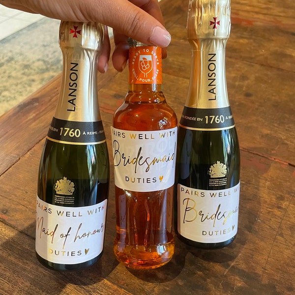 Mini Wine Champagne Bottle Sticker Gold Foil Bridesmaids Proposal Boxes ...