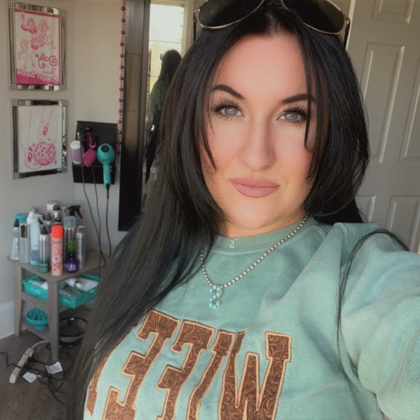 Wifey Faux Tooled Leather Fabric| Sweatshirt| Custom| Punchy | Western ...