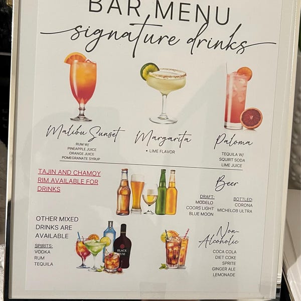 Minimalist Signature Drink Sign Bar Menu Template Printable Bar Menu ...