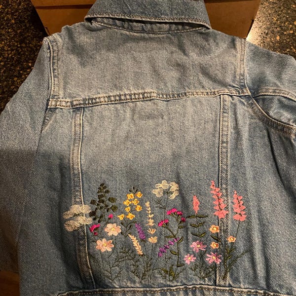 Jean Jacket, Embroidered Wildflower Jacket, Embroidered Denim Jacket, Embroidered Denim Jacket ...
