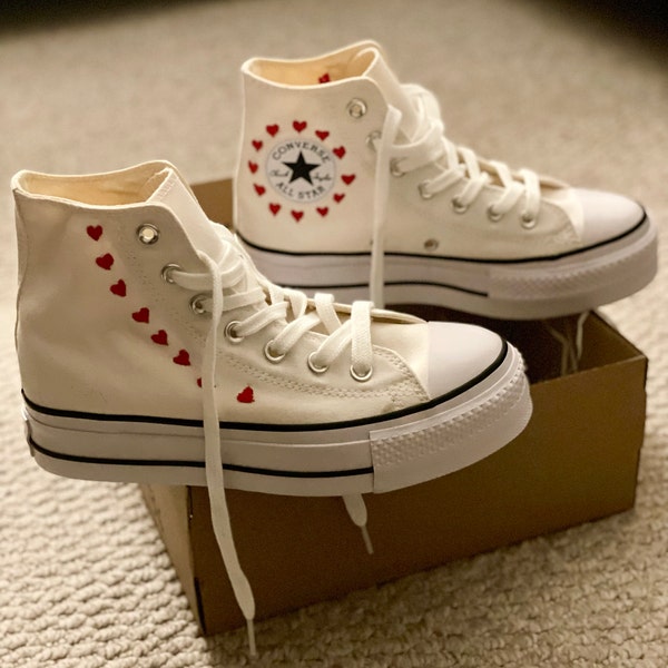 Custom Embroidered Heart Converse Platform,heart Embroidered Shoes ...