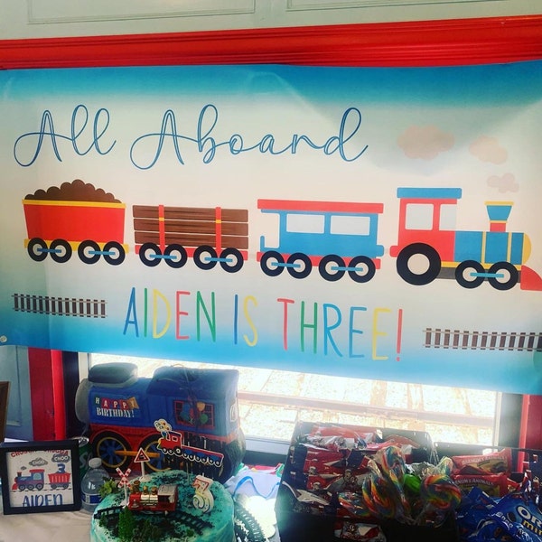 Train Birthday Banner, Train Banner, Train Birthday Decor, Train Party ...