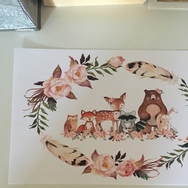 Boho Woodland Animal Friends / Printable Nursery Wall Art / Blush ...