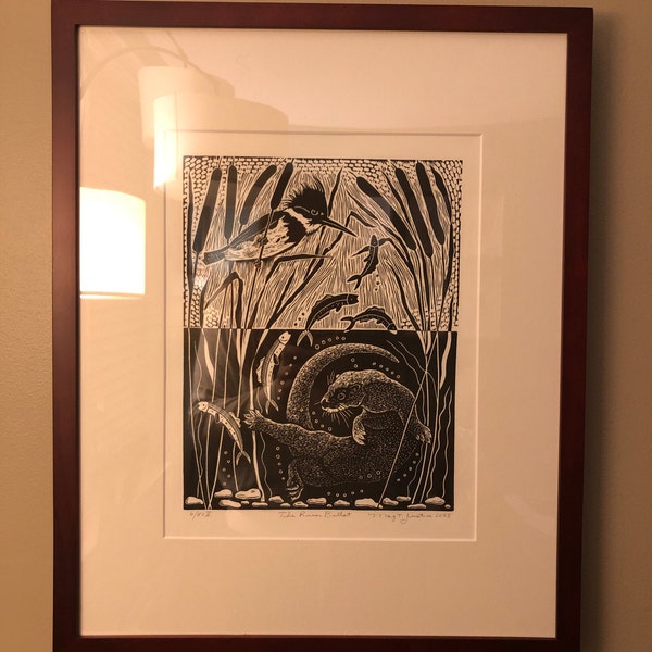 The River Ballet Linocut in Black,otter Linocut,kingfisher Linocut ...