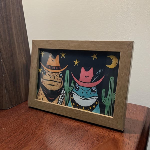 Framed Cowboy Frog Print - Ready to Hang 4"x6" Wall Print Whimsical ...