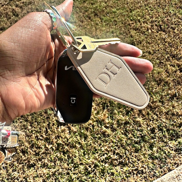 Embossed Diamond Leather Keychain (initials) - Modern Key Rings, Custom ...