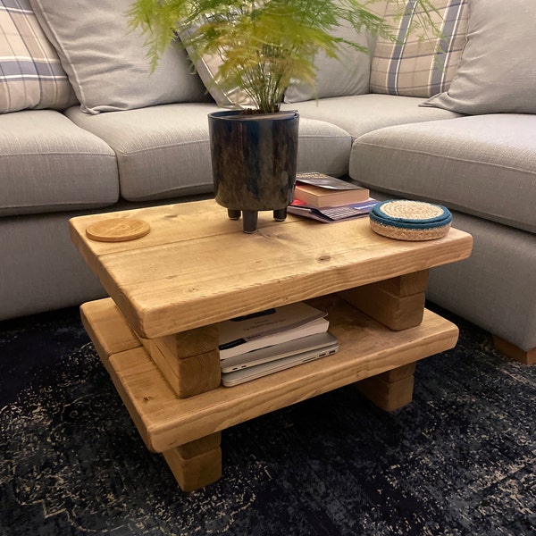 Rustic Stacked Style Coffee Table, Solid Wood, Medium Oak Colour ...