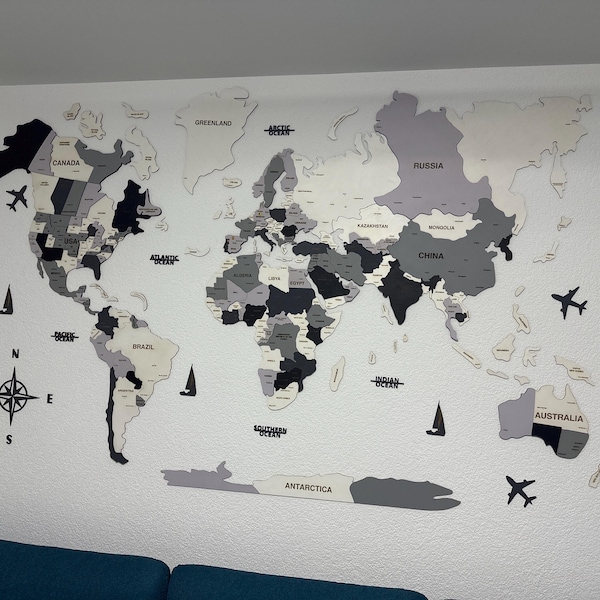 3D World Map Push Pin, Wood World Map, LED World Map Wall Art Travel ...