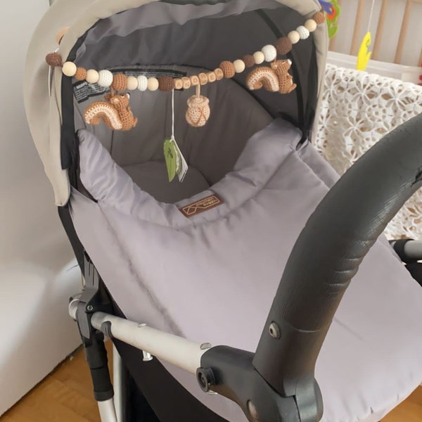 Organic Crochet Stroller Chain W/ Name, 2 Zebras and Tree (black and ...