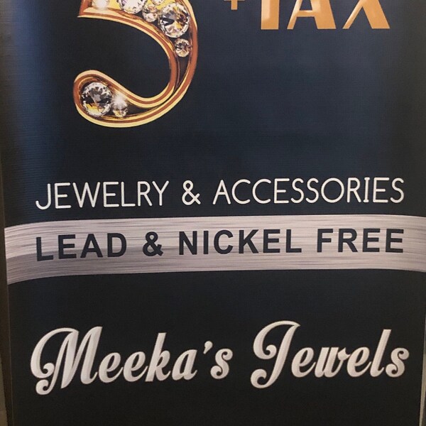 Custom Jewelry X Stand With Vinyl Banner 24"x57" Gold Glitter Jewelry ...