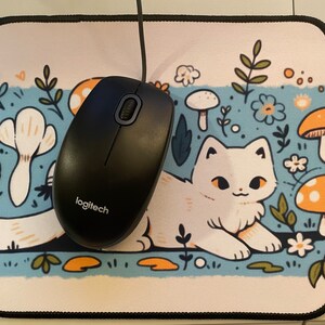 Mushroom Deskmat Anime Cat Mouse Pad Cute Dark Green XL Mousepad Cat ...