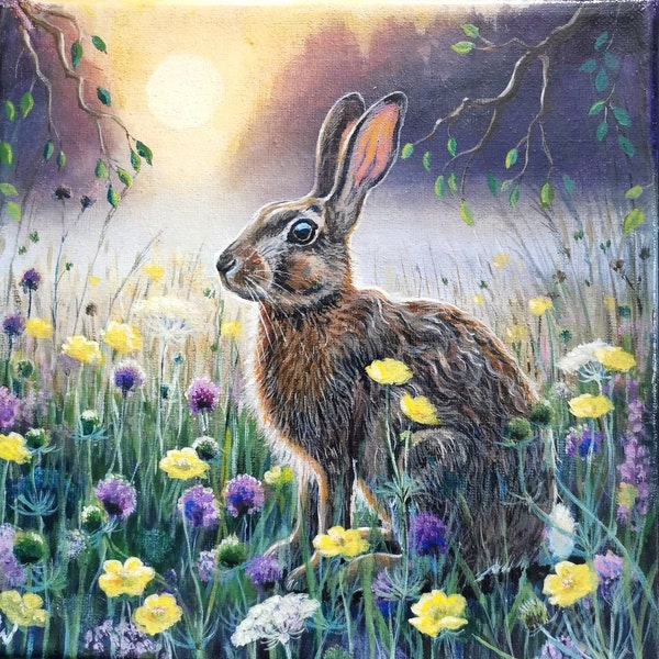 Hare Art ~ Hare Painting ~ Original Art ~ Small Hare Canvas Art ...