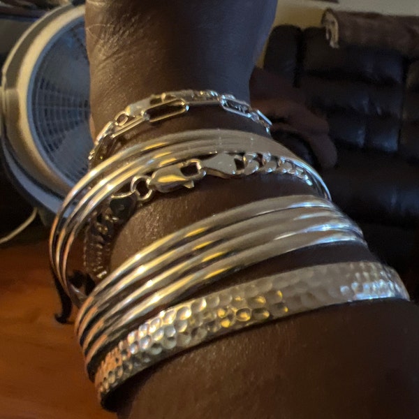 Set of 7 Silver Bangles: Stacking Bracelets 925 Sterling Silver ...