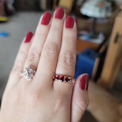 Natural Garnet Ring Rose Gold Plated Sterling Silver Red 5-gemstone ...