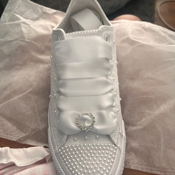 Bridal Wedding Custom White Pearl Converse Wedding Sneakers Bride Converse - Etsy