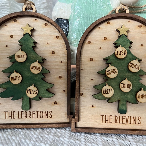 Tree Family Christmas Ornament, Engraved Ornament, Wood Ornament ...