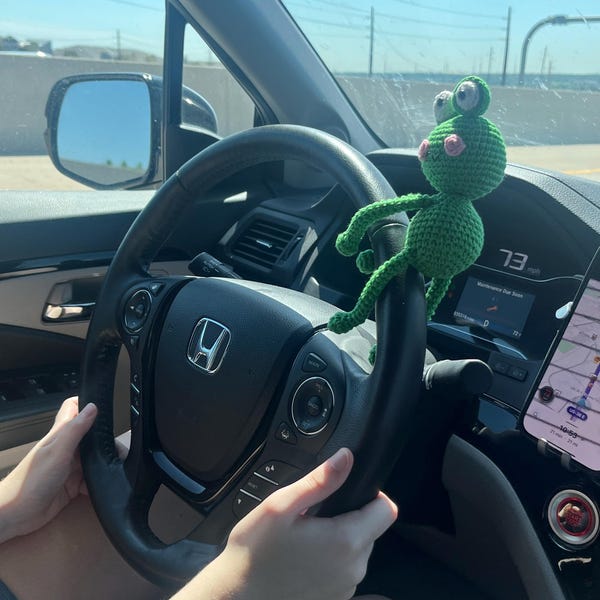 Cute Amigurumi Frog Steering Wheel Accessory, Crochet Panda Gear Shift ...