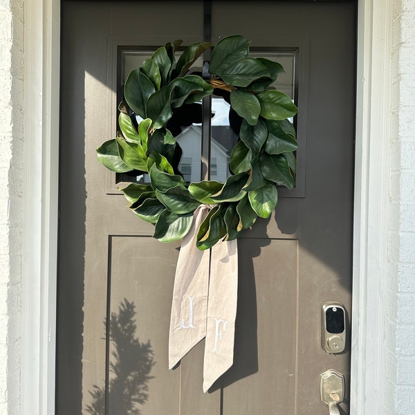 Monogrammed Wreath Sash - Customized Wreath Sash - Tan Initial Wreath ...