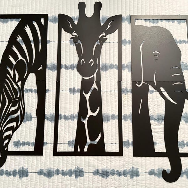 Wooden Safari Wall Art Set – Elephant, Giraffe, Zebra Panels – Modern ...