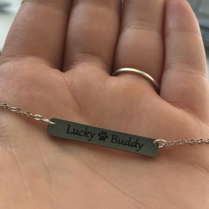 Dog Name Necklace, Personalized Dog Necklace, Dog Bar Necklace, Gold ...