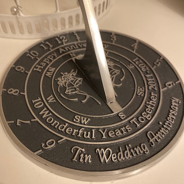 10th Tin Wedding Anniversary Sundial Gift. Great Gift for Him, Her ...