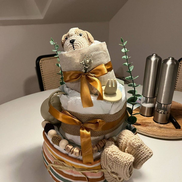 Neutral Dog Diaper Cake, Unisex Diaper Cake, Gift for Birth, Baby ...