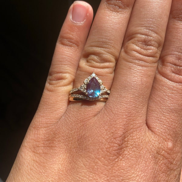 Lab Created Alexandrite Engagement Ring Rose Gold Pear Alexandrite ...