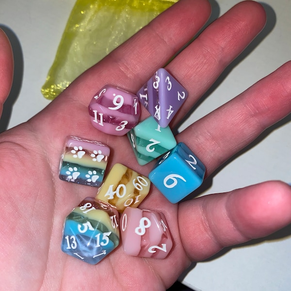 Pastel Rainbow TTRPG Dice Set, Polyhedral Dice, D&D Dice, Dungeons and ...